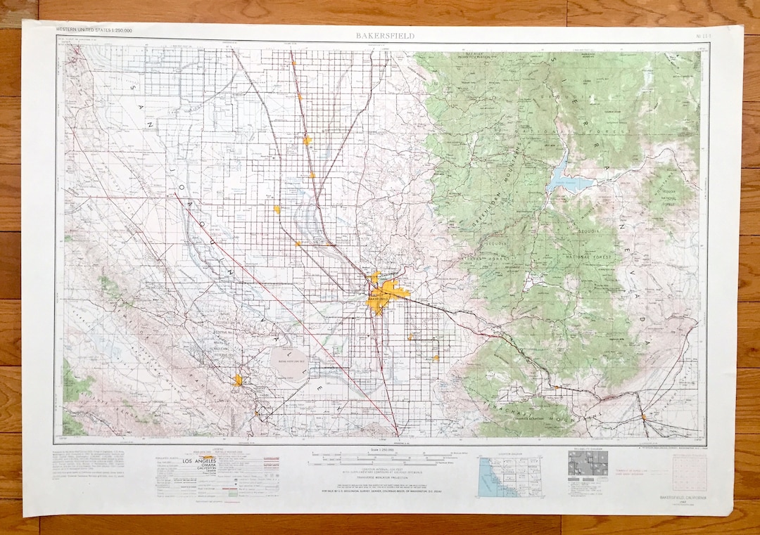 Antique Bakersfield, California 1962 US Geological Survey Topographic ...
