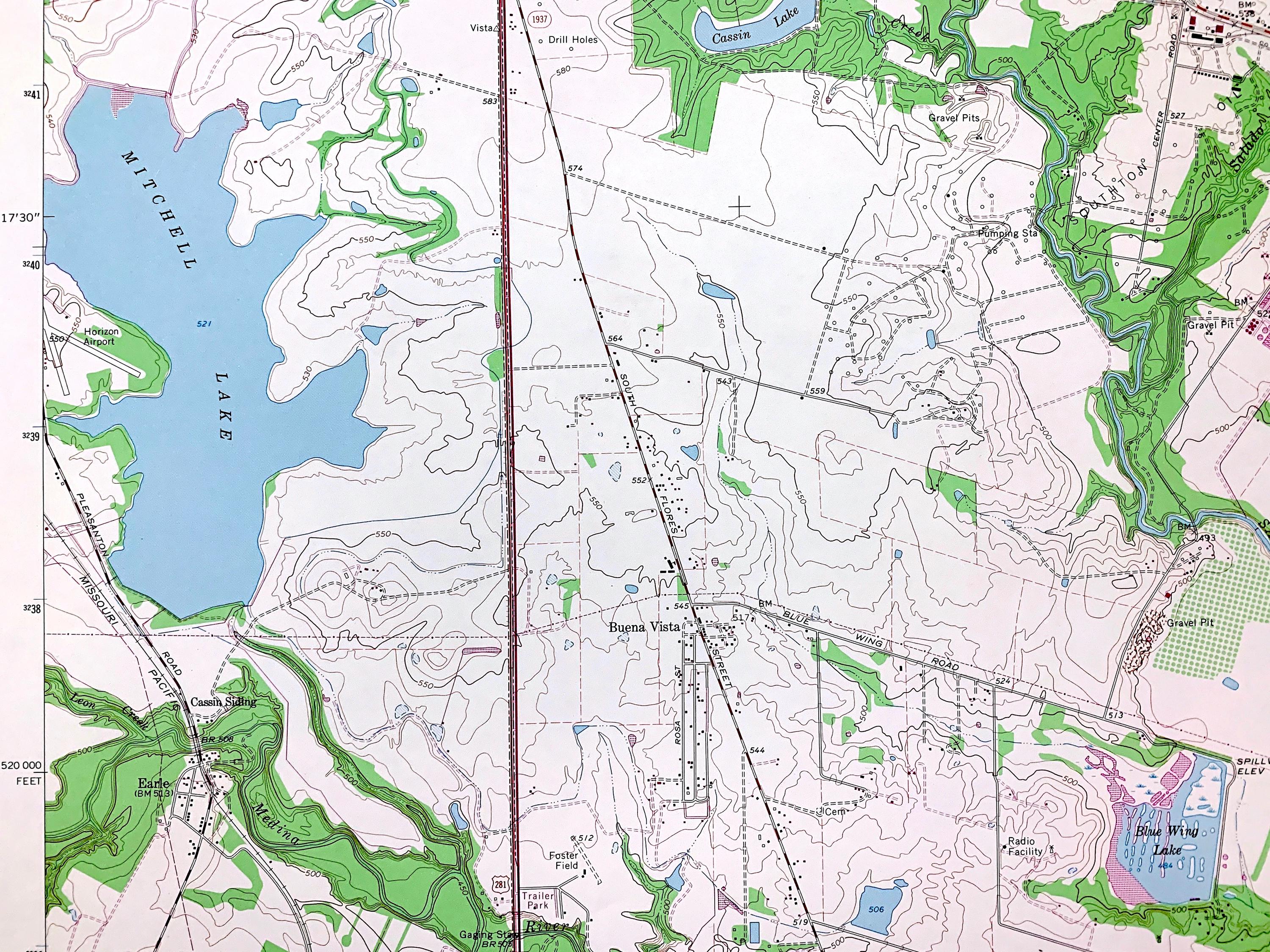 Antique San Antonio, Texas 1967 US Geological Survey Topographic Map ...