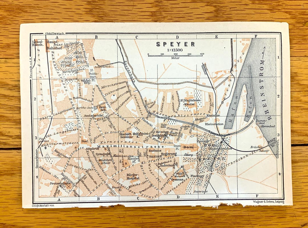 Antique 1911 Speyer (spires), Germany Map From Baedekers Guide Atlas ...