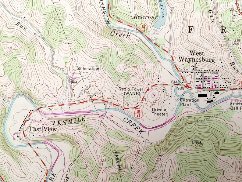 Antique Waynesburg, Pennsylvania 1961 US Geological Survey Topographic ...