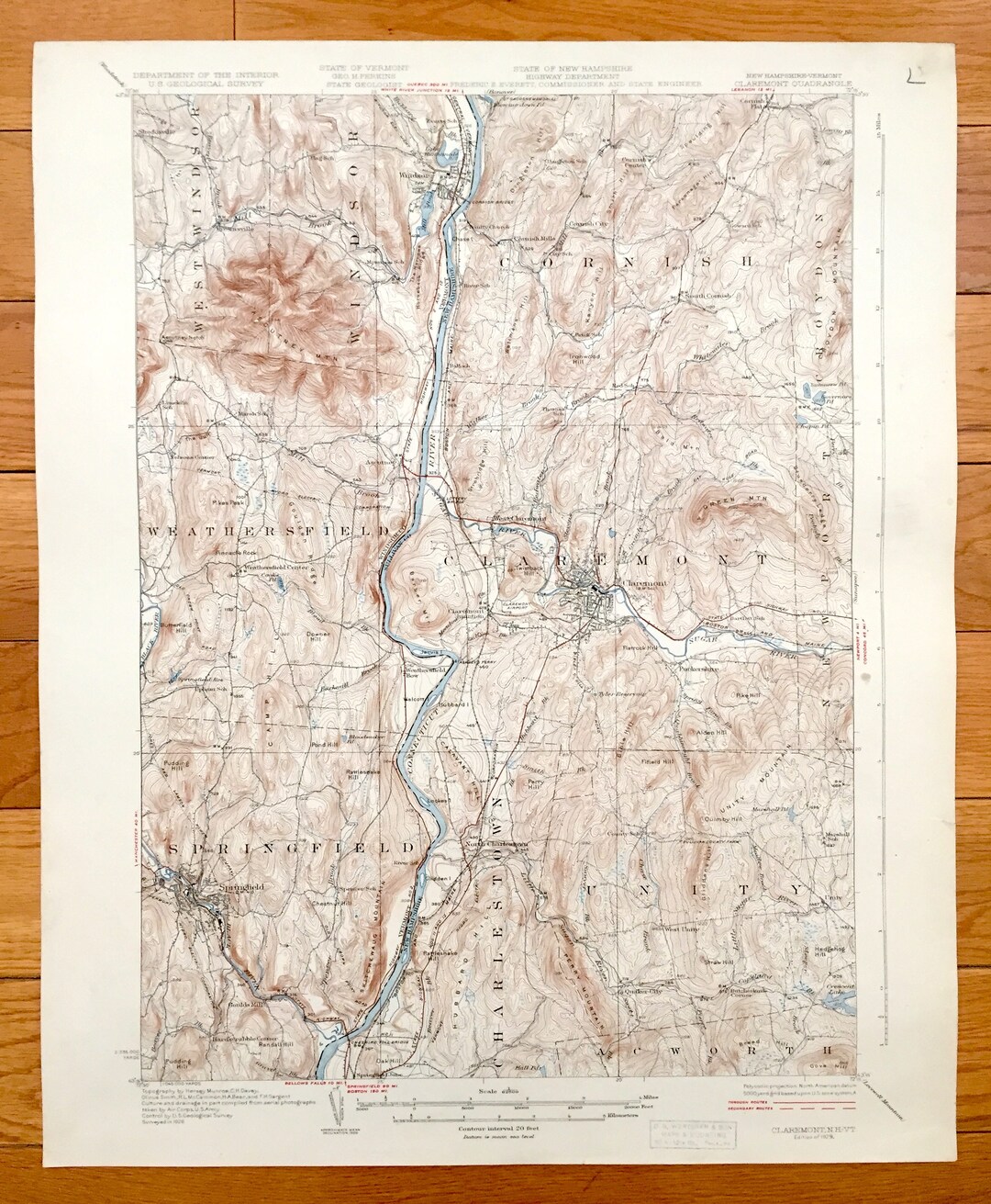 Antique Claremont, New Hampshire & Weathersfield, Vermont 1929 US ...