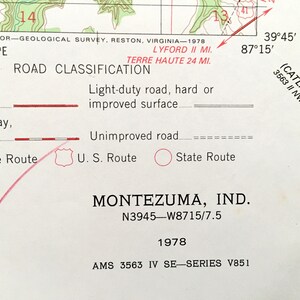 Antique Montezuma, Indiana 1978 US Geological Survey Topographic Map ...