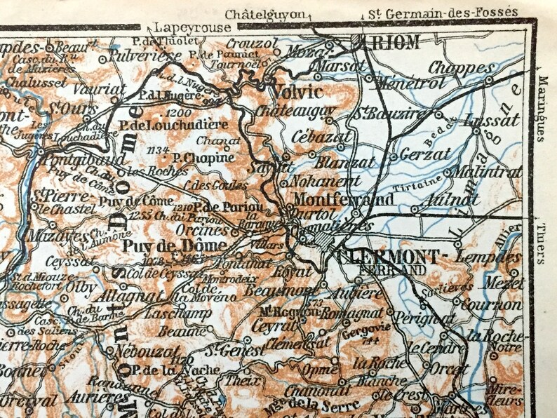Antique 1914 Mounts of Cantal France Map From Baedekers Guide | Etsy