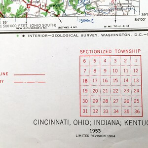 Antique Cincinnati, Ohio 1953 US Geological Survey Topographic Map ...