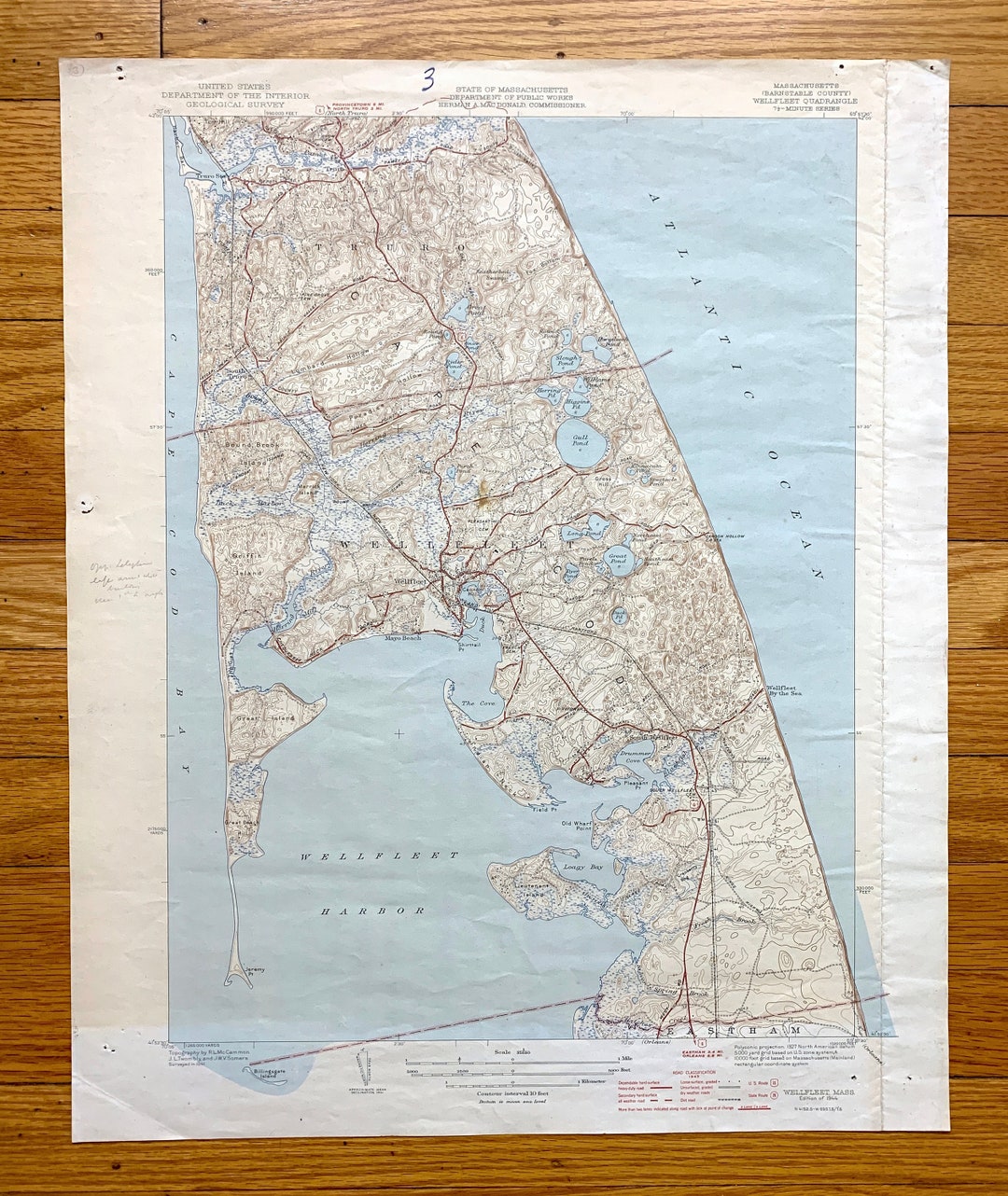 Antique Wellfleet, Massachusetts 1944 US Geological Survey Topographic ...