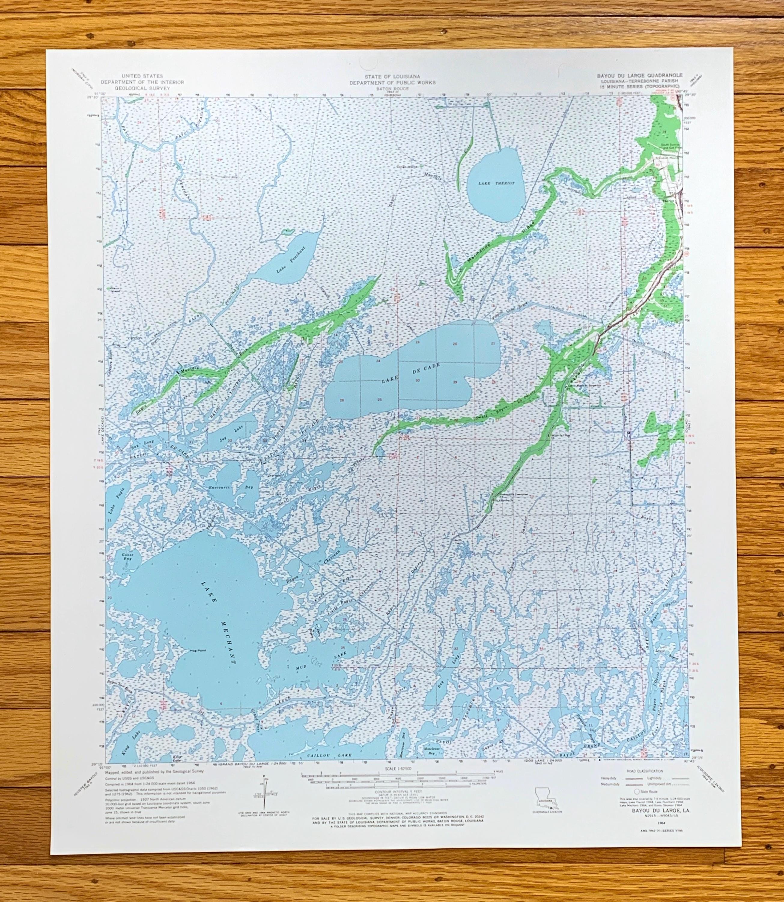 Antique Bayou Du Large, Louisiana 1964 US Geological Survey Topographic ...