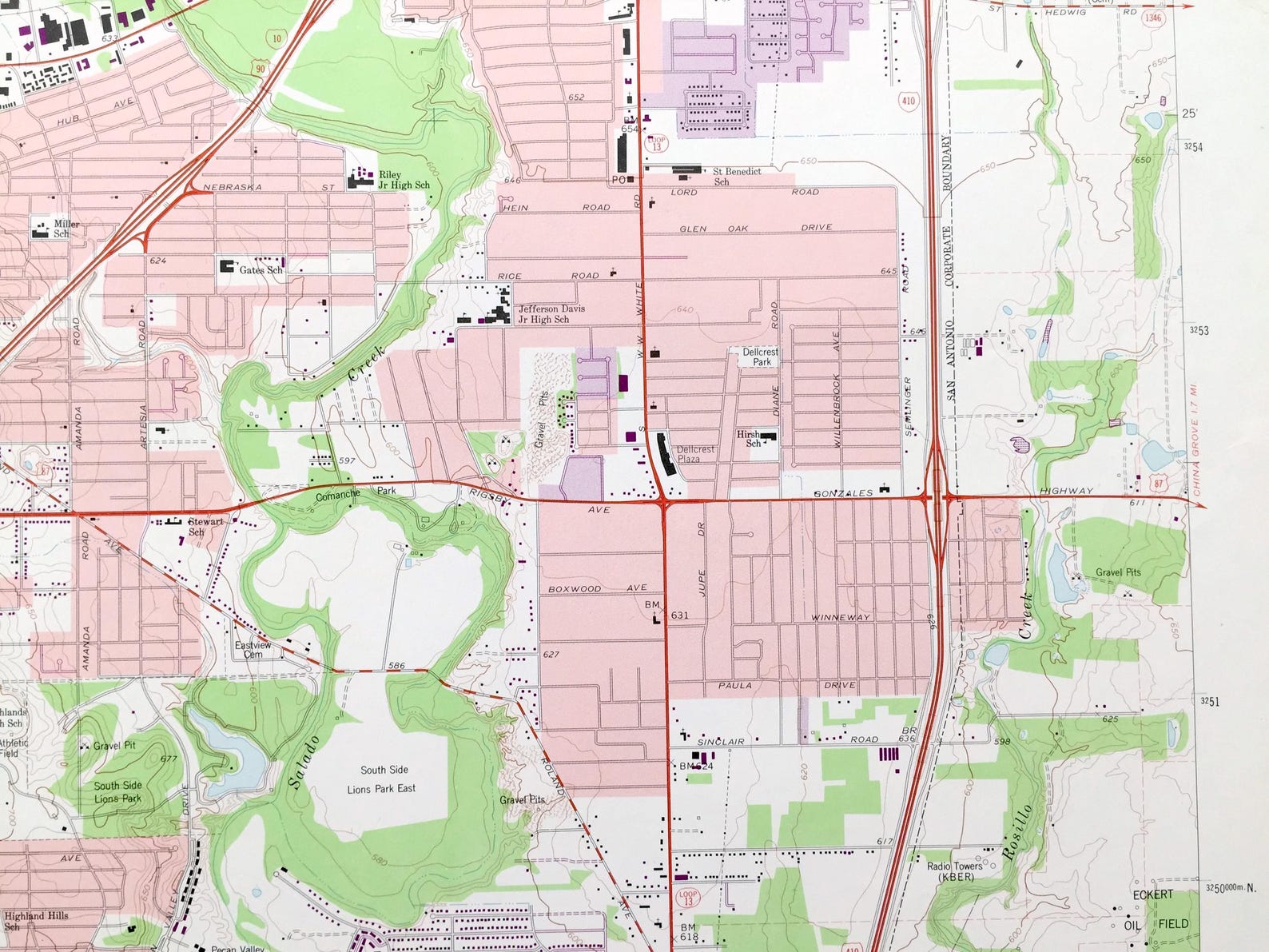 Antique San Antonio East, Texas 1967 US Geological Survey Topographic ...