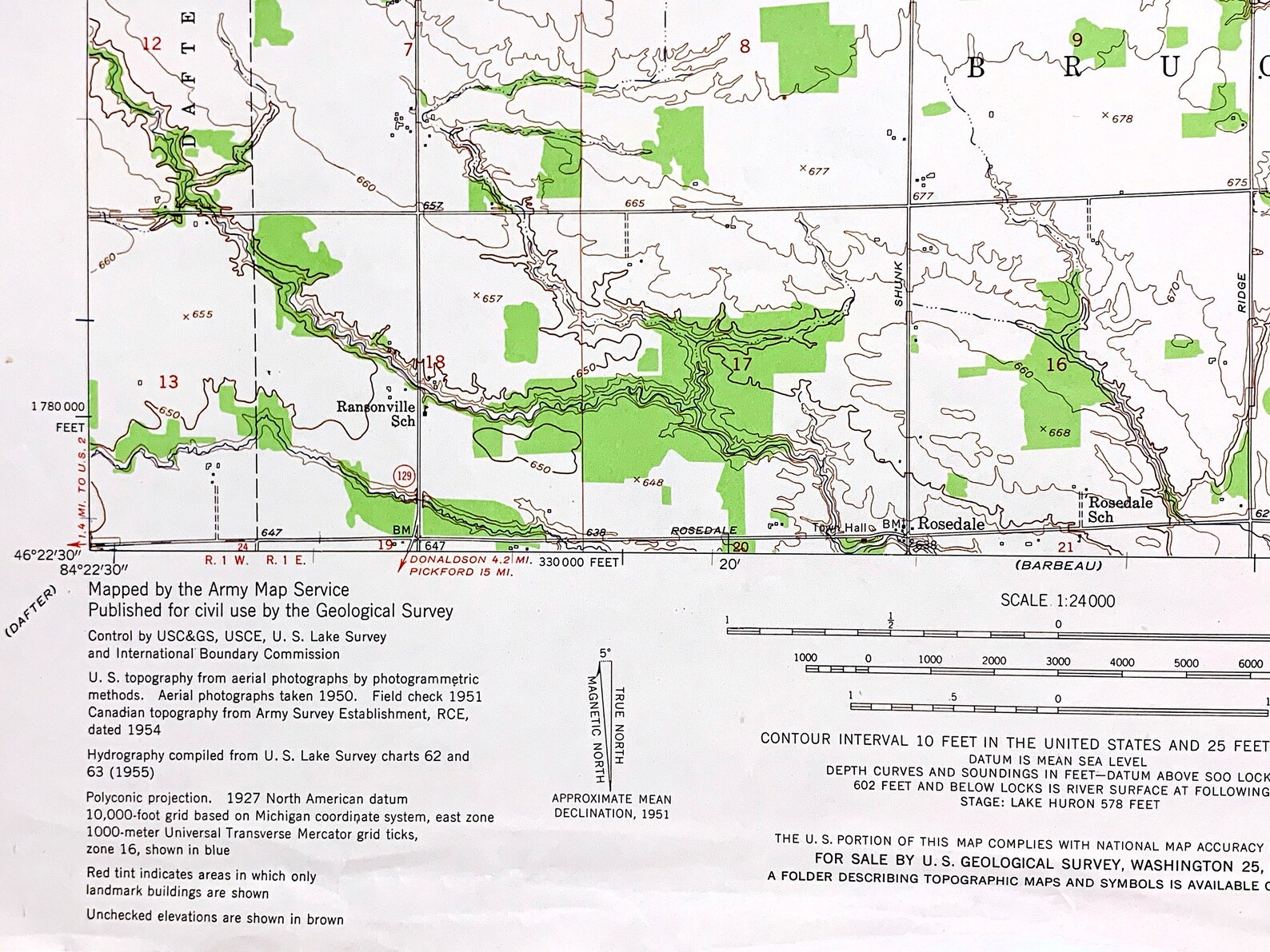 Antique Sault Ste Marie, Michigan 1951 US Geological Survey Topographic ...