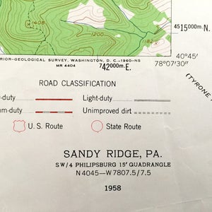 Antique Sandy Ridge, Pennsylvania 1958 US Geological Survey Topographic ...