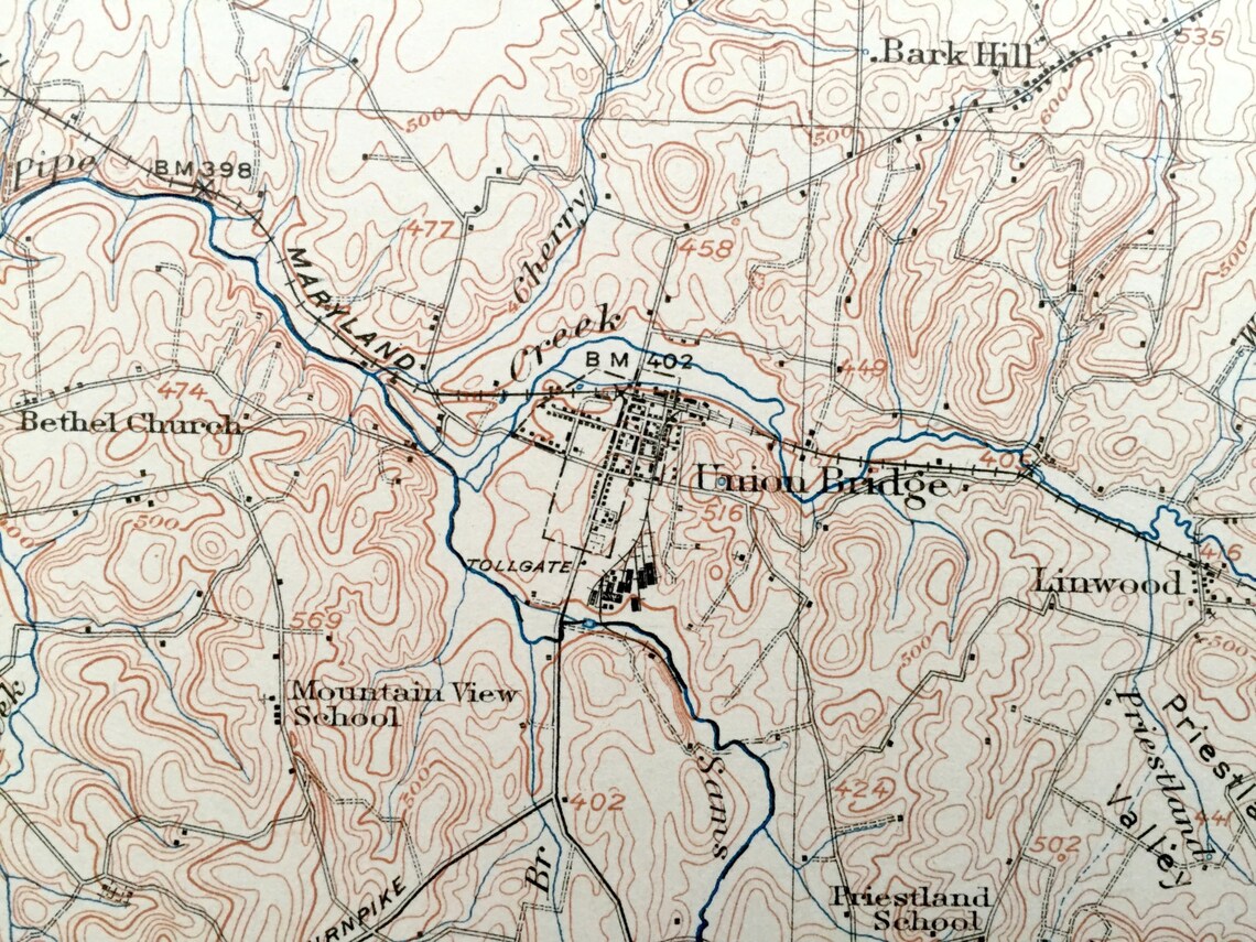 Antique Taneytown, Maryland 1911 US Geological Survey Topographic Map ...