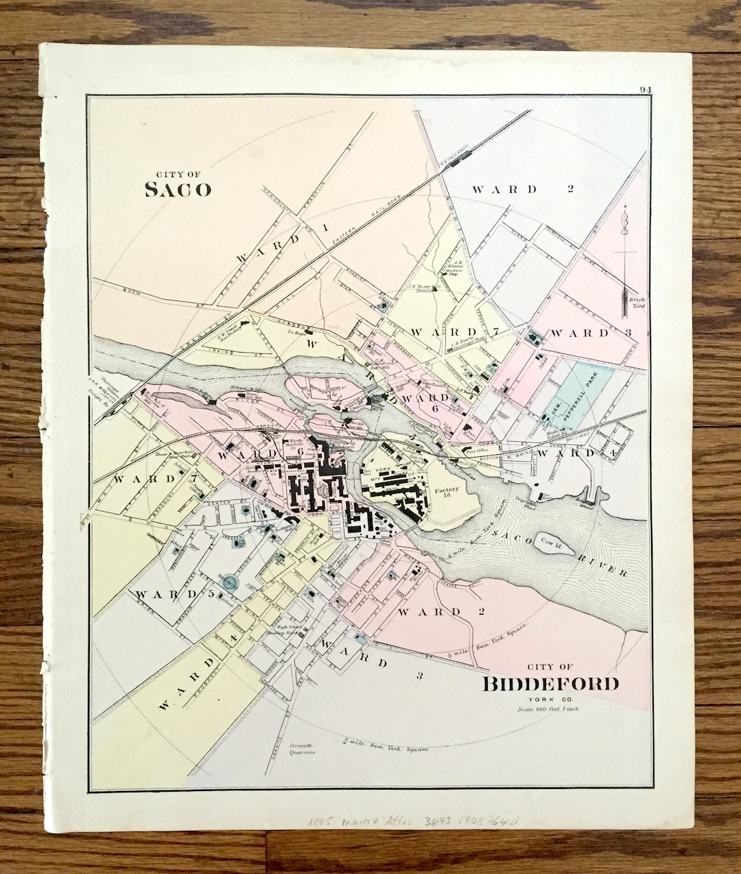 Antique 1885 Saco and Biddeford, Maine Map From N. Colby & Company ...