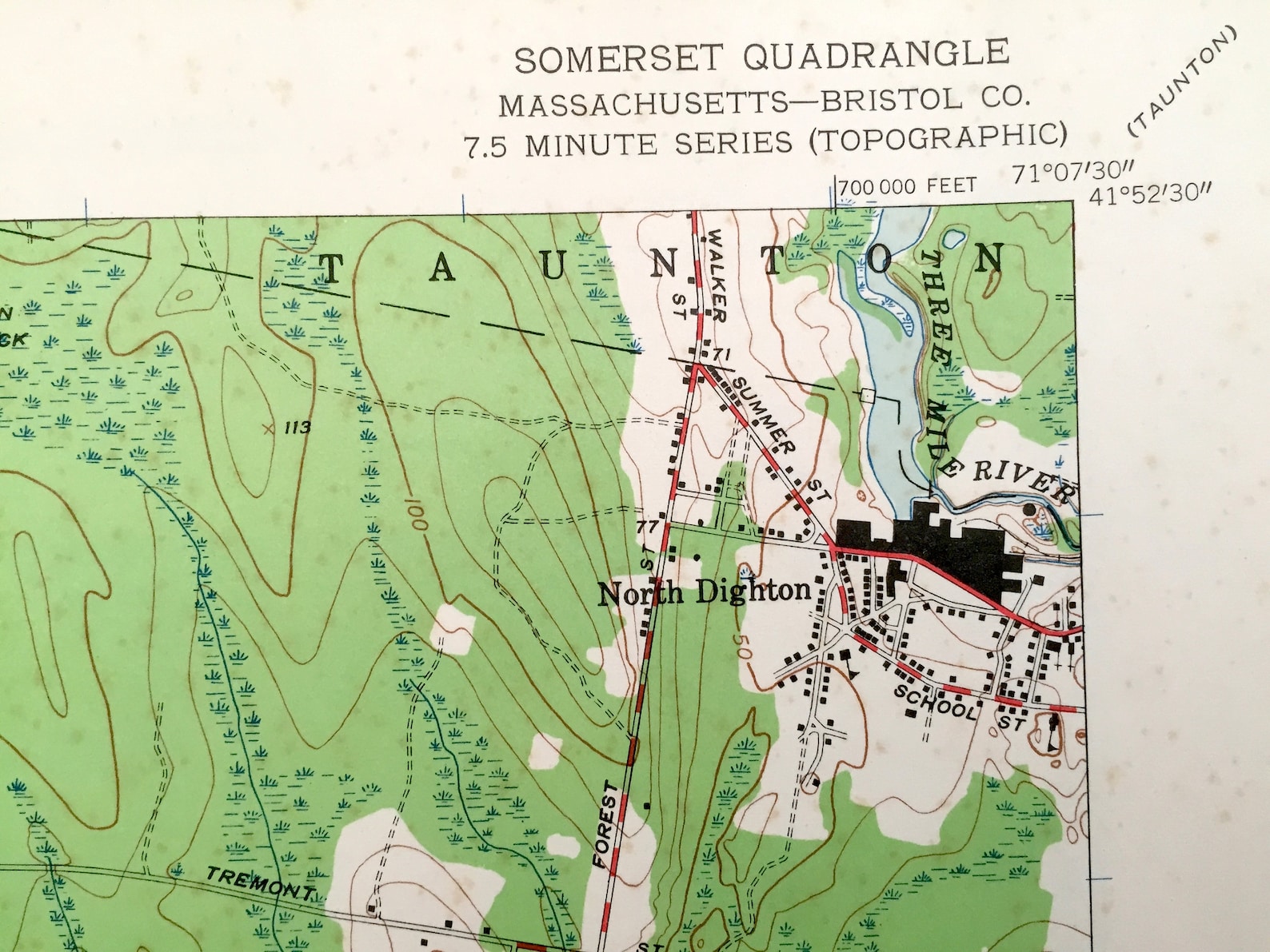 Antique Somerset, Massachusetts 1943 US Geological Survey Topographic ...