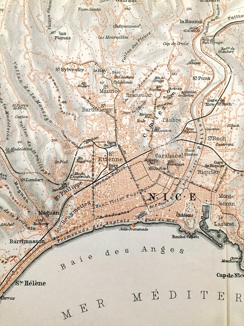 Antique 1914 Nice France Map From Baedekers Guide Atlas - Etsy