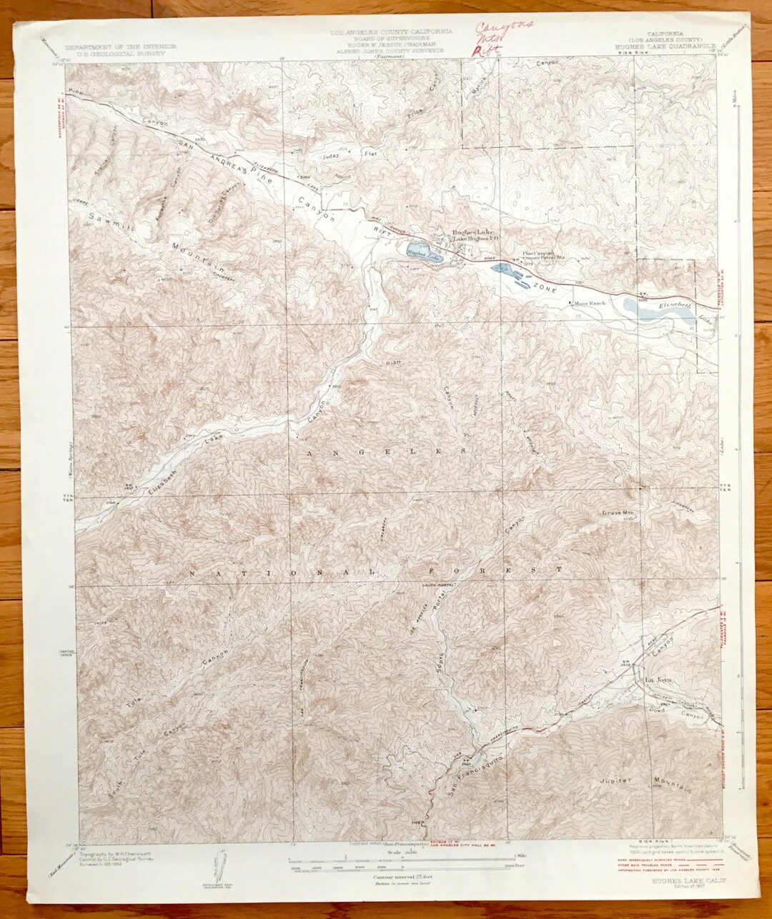Antique Hughes Lake, California 1937 US Geological Survey Topographic ...