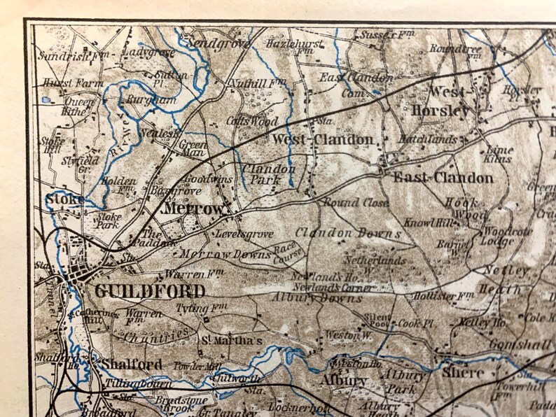 Antique 1906 Guildford & Dorking England Map From Baedekers - Etsy