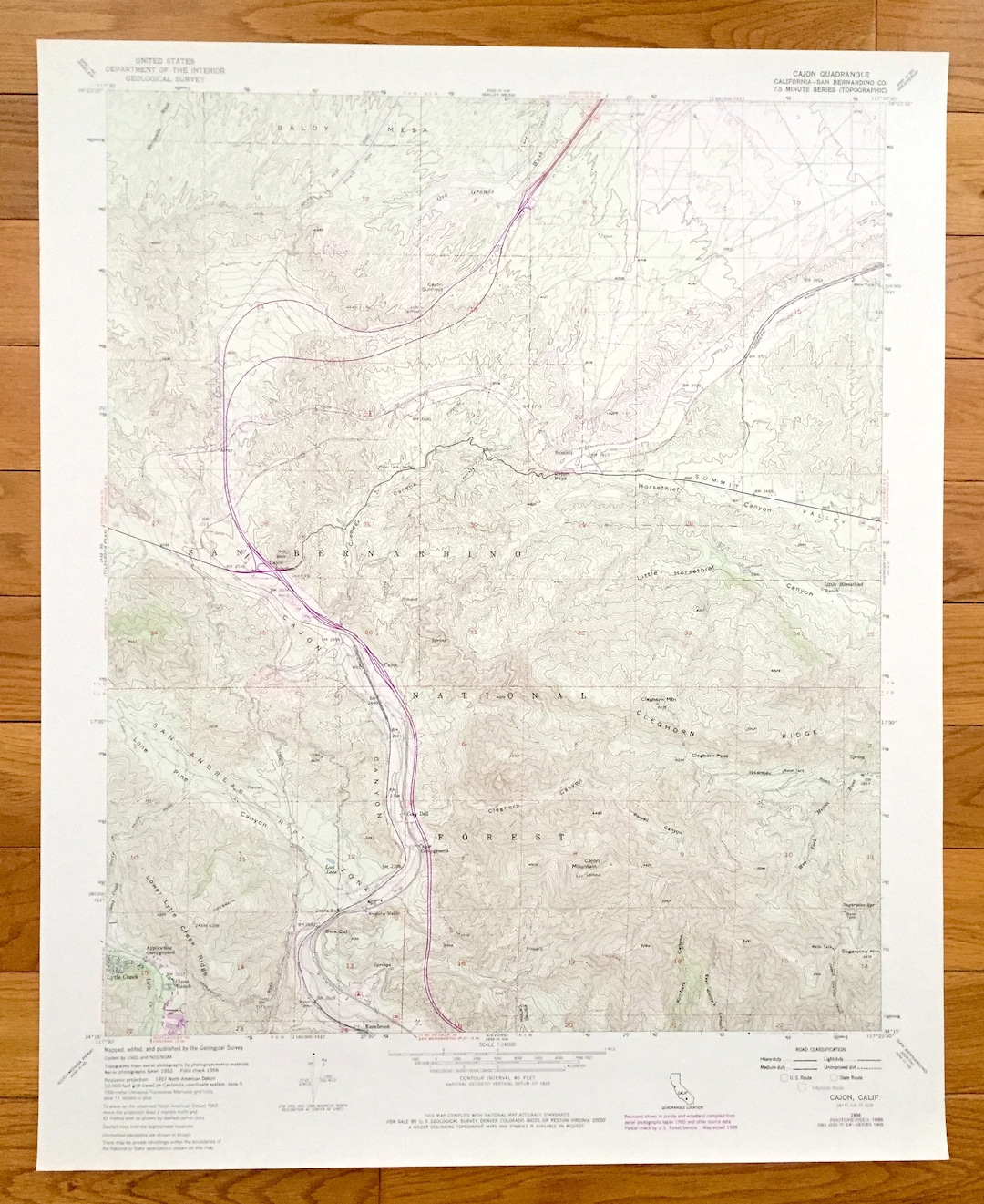 Antique Cajon, California 1956 US Geological Survey Topographic Map ...