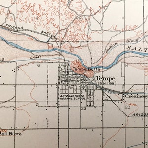 Antique Tempe & Mesa, Arizona 1915 US Geological Survey Topographic Map ...