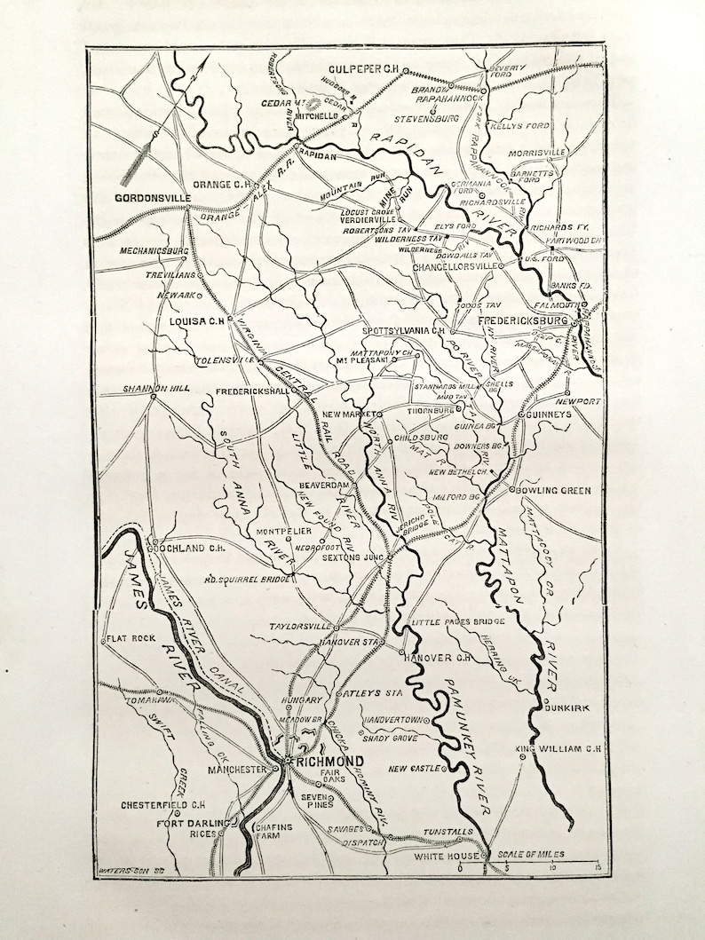 Antique 1865 Richmond, Virginia Map From the History of the Civil War ...