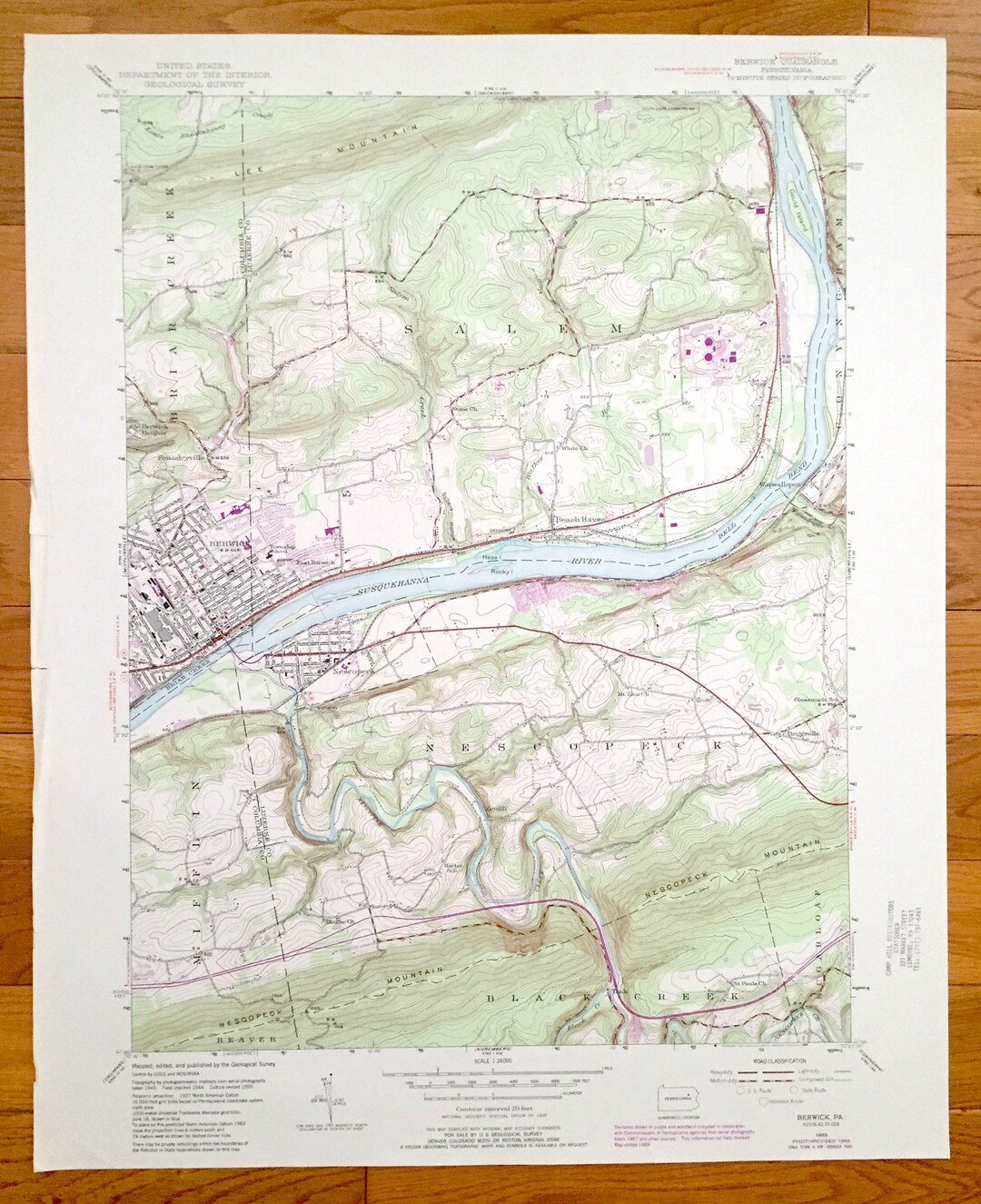 Antique Berwick, Pennsylvania 1955 US Geological Survey Topographic Map ...