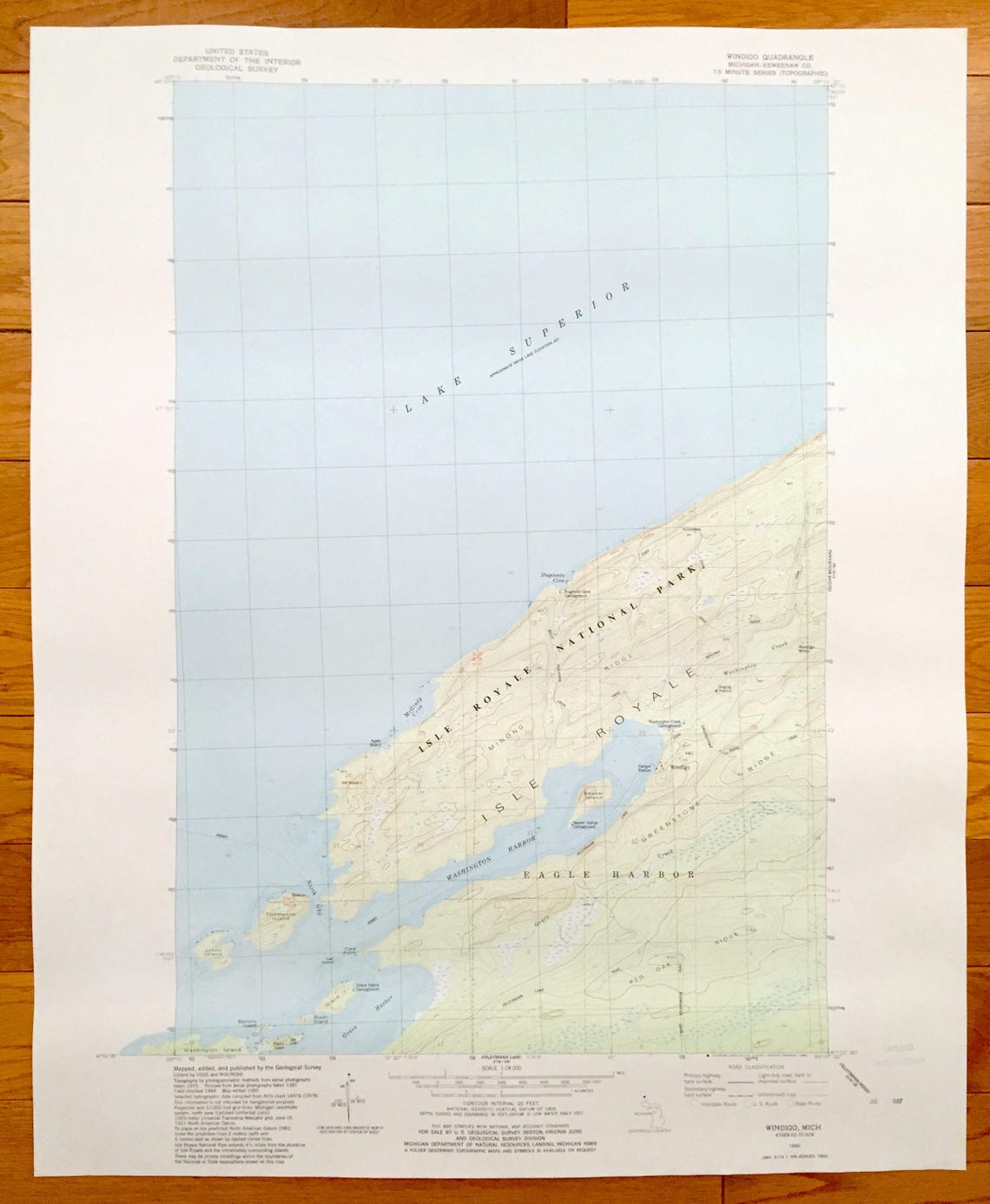 Antique Windigo, Michigan 1985 US Geological Survey Topographic Map ...