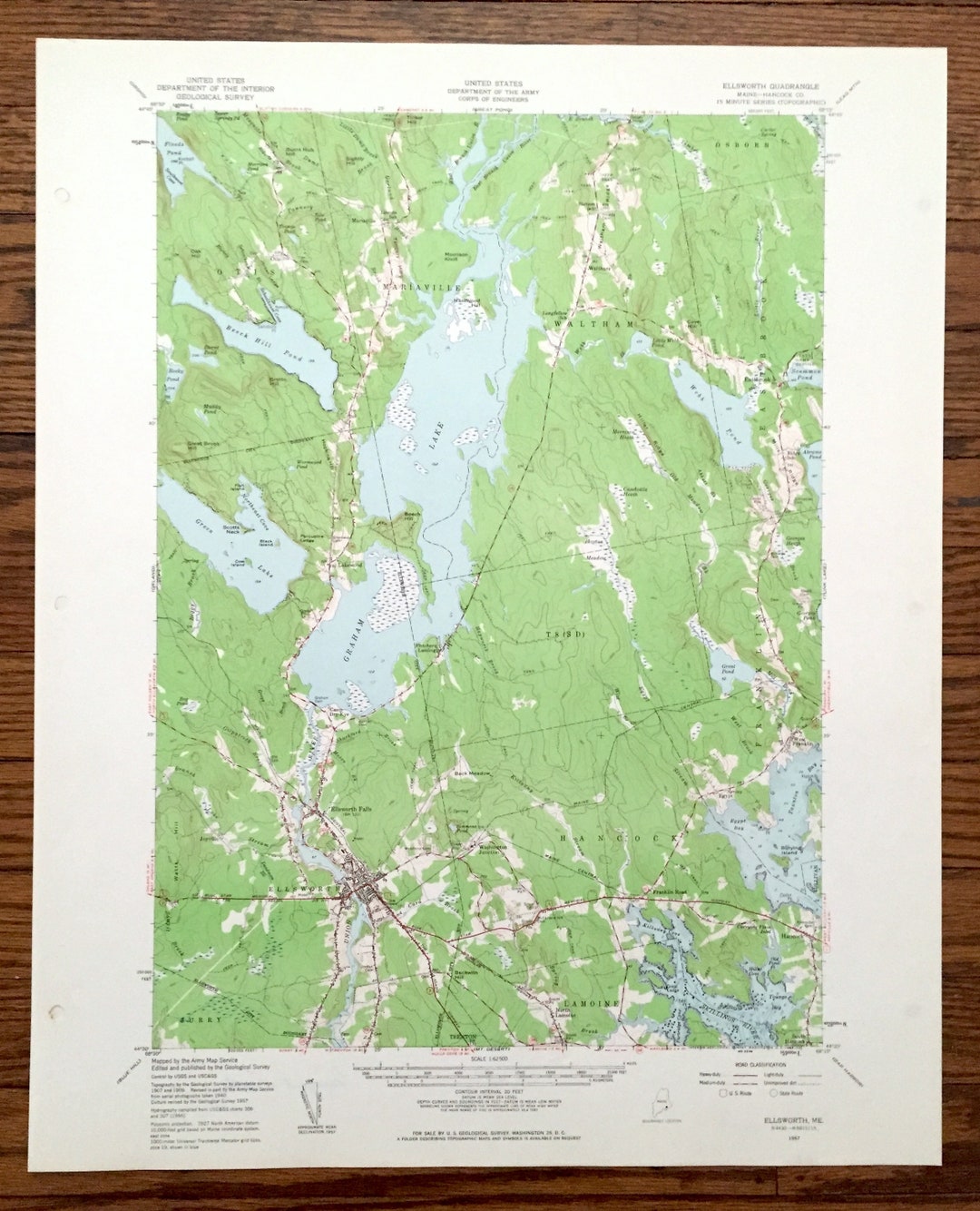 Antique Ellsworth, Maine 1957 US Geological Survey Topographic Map ...