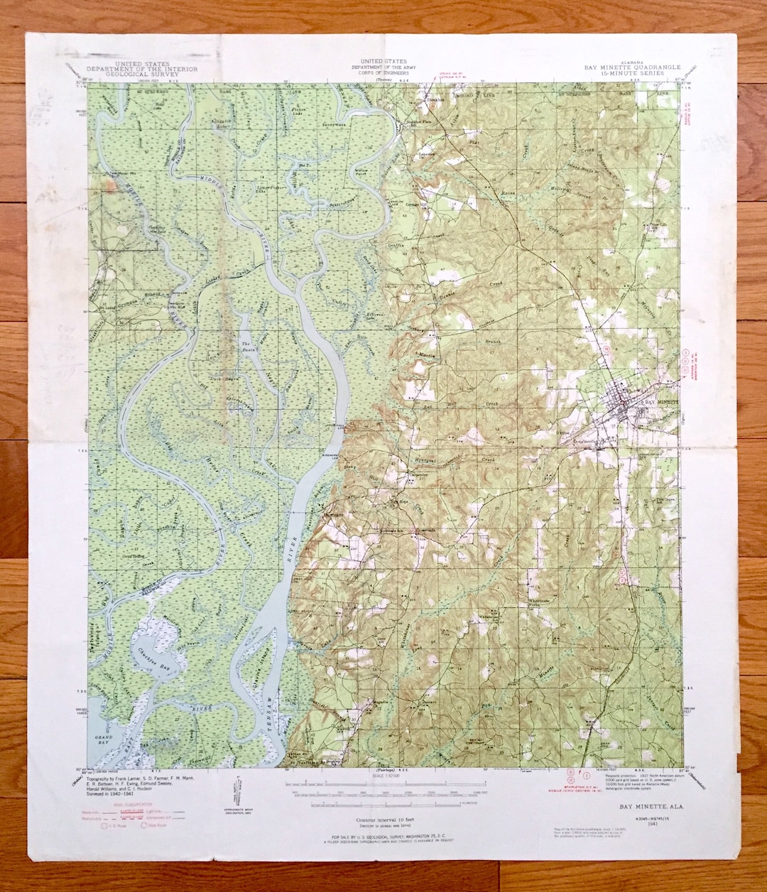 Antique Bay Minette, Alabama 1941 US Geological Survey Topographic Map ...