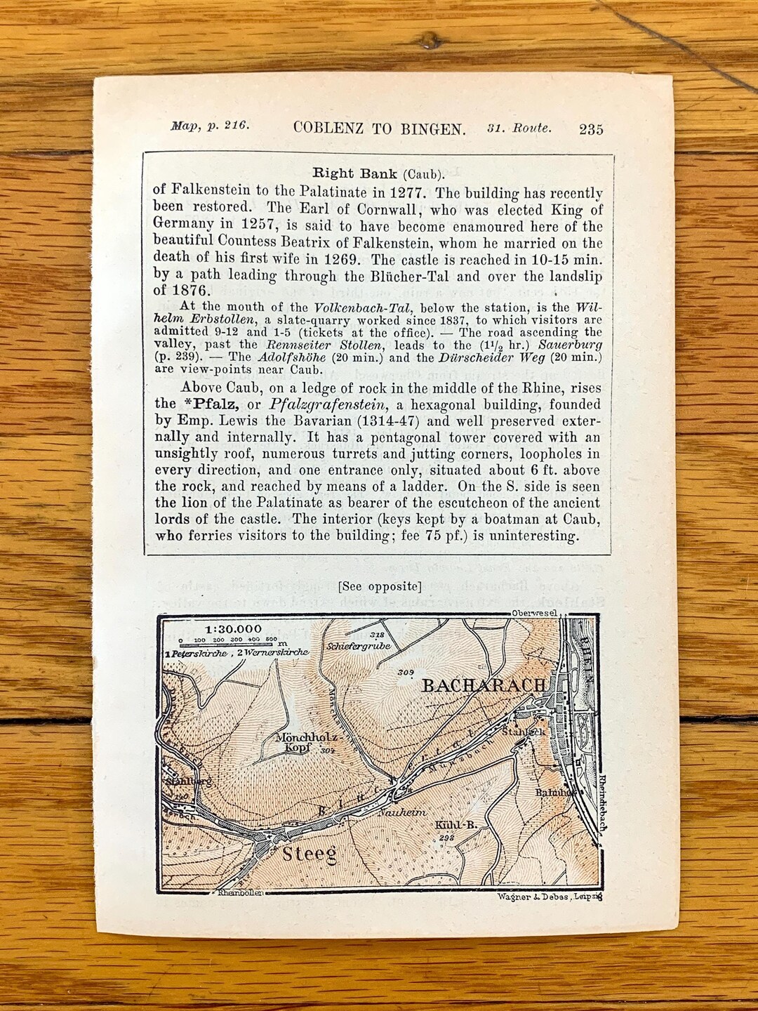 Antique 1911 Bacharach, Germany Map From Baedekers Guide Atlas ...