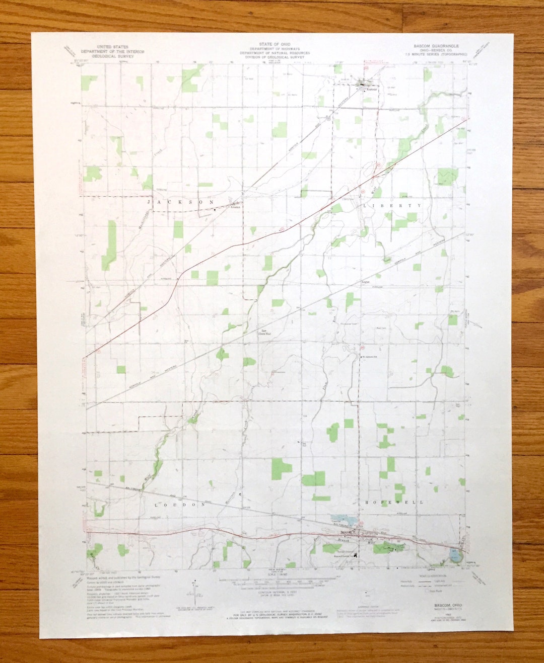 Antique Bascom, Ohio 1960 US Geological Survey Topographic Map — Seneca ...