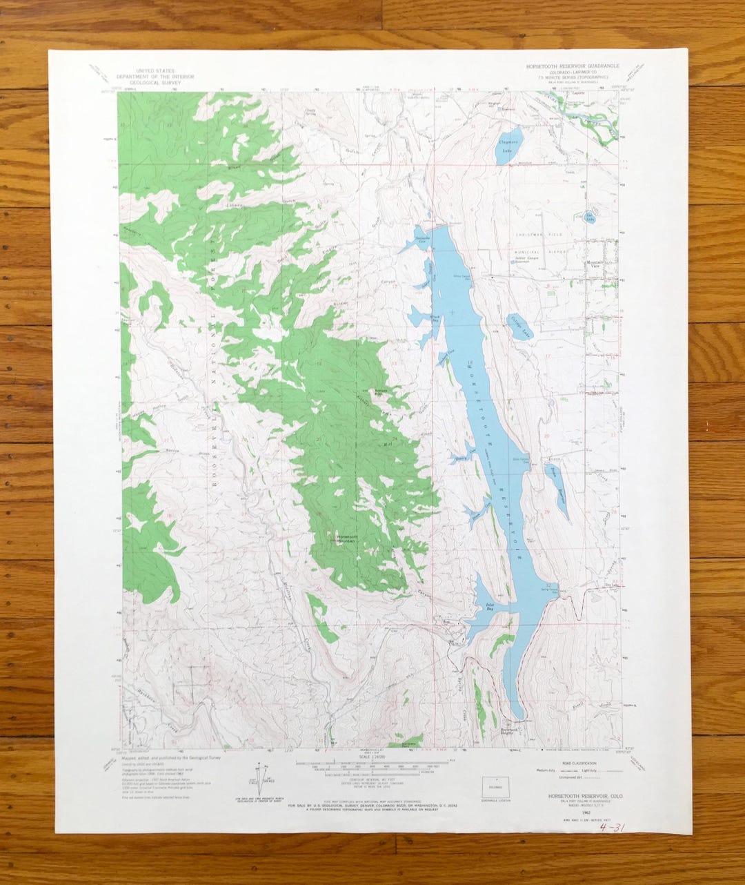 Antique Horsetooth Reservoir, Colorado 1962 US Geological Survey ...