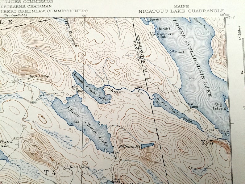 Antique Nicatous Lake, Maine 1934 US Geological Survey Topographic Map ...