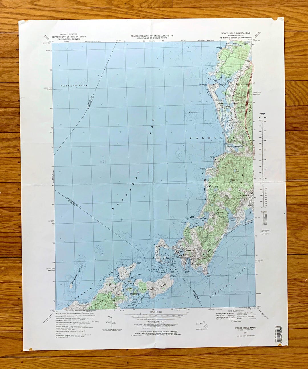 Antique Woods Hole, Massachusetts 1967 US Geological Survey Topographic ...