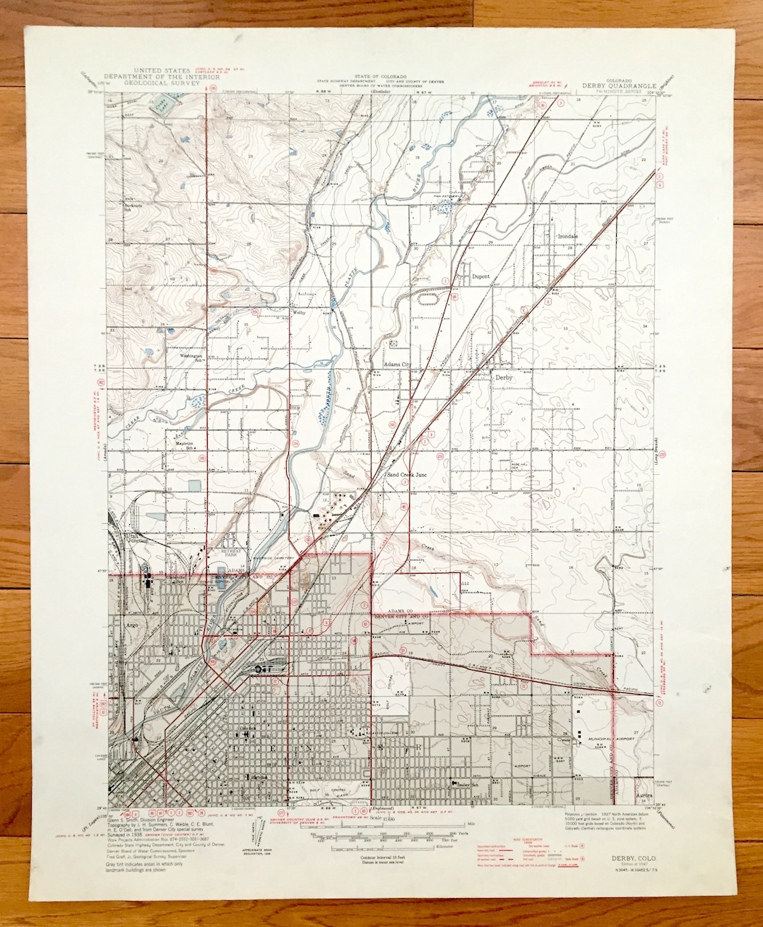 Antique Denver, Colorado 1947 US Geological Survey Topographic Map ...