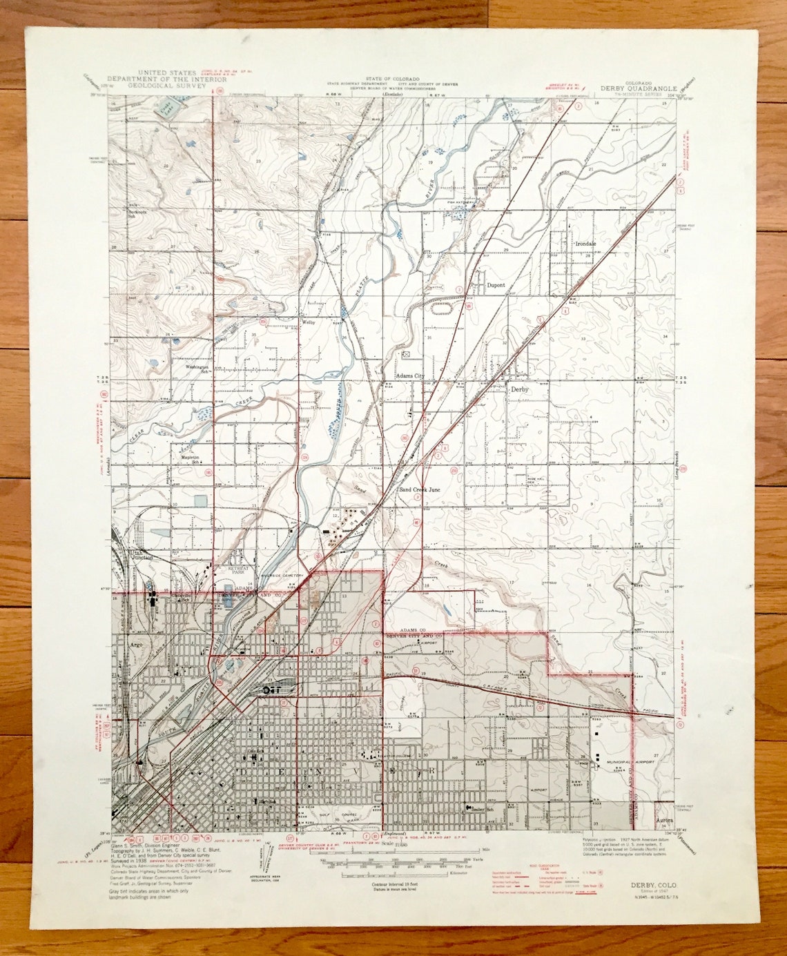 Antique Denver, Colorado 1947 US Geological Survey Topographic Map ...