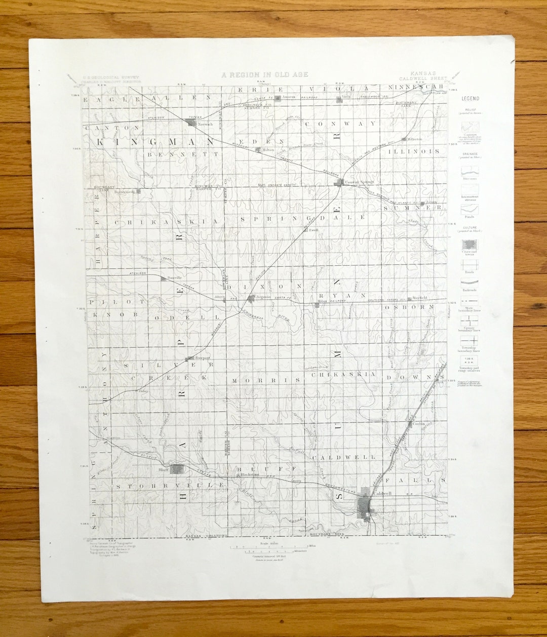 Antique Caldwell, Kansas 1889 US Geological Survey Topographic Map ...