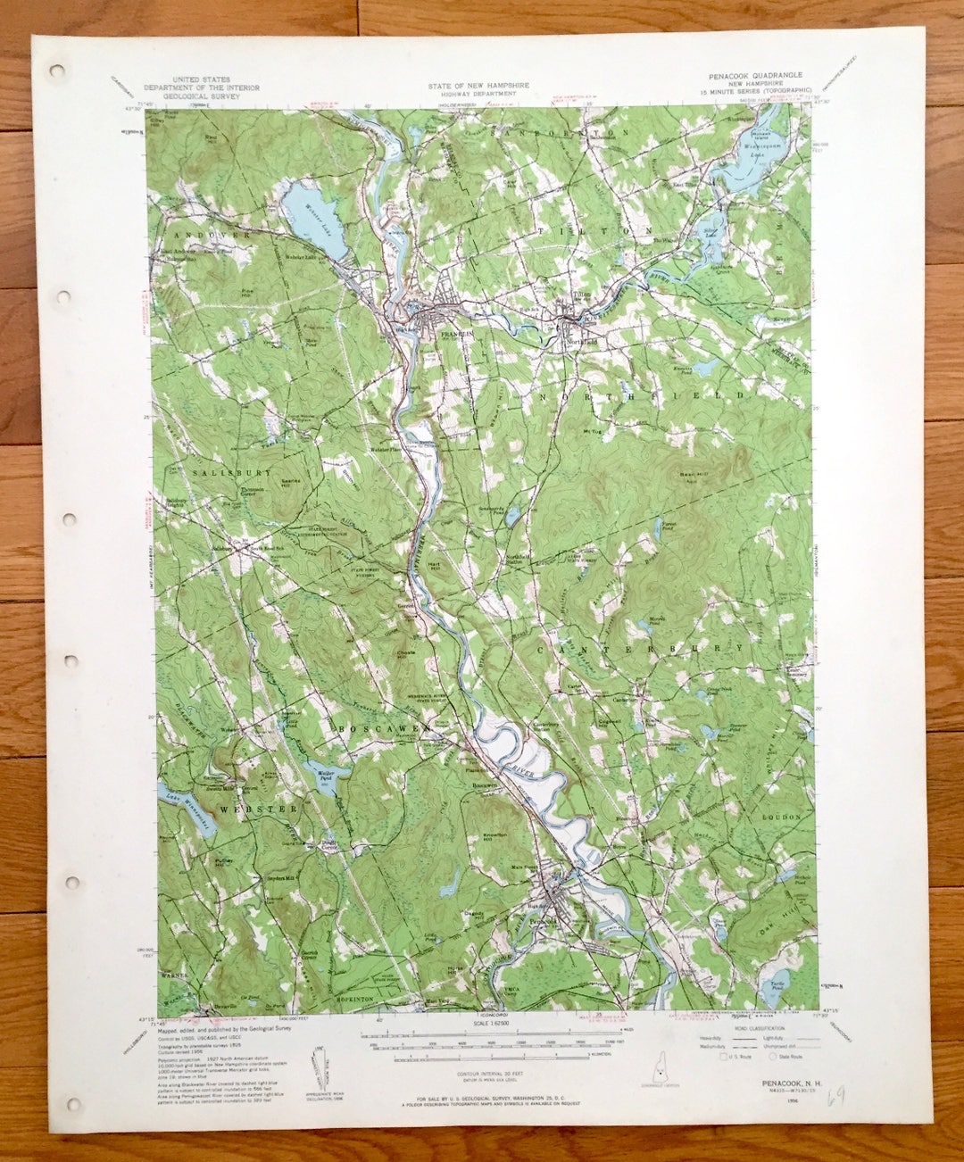 Antique Penacook, New Hampshire 1956 US Geological Survey Topographic ...