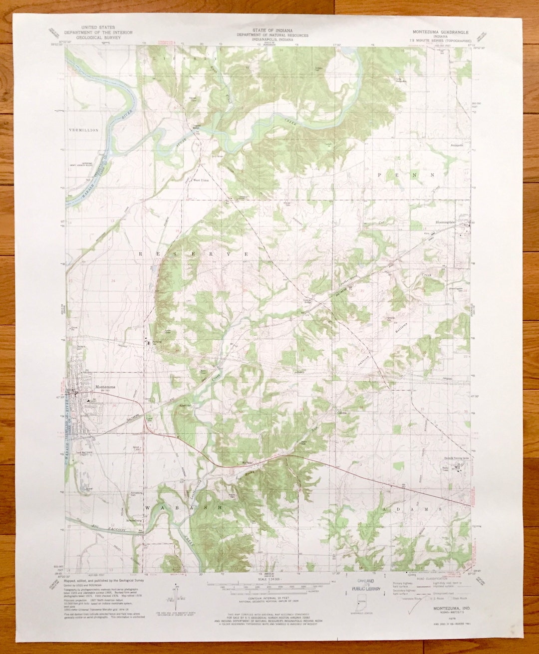 Antique Montezuma, Indiana 1978 US Geological Survey Topographic Map ...