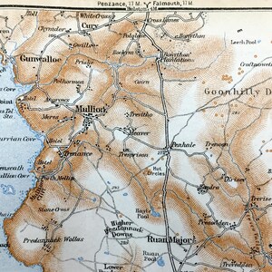 Antique 1927 Penzance & Lizard Point, England Map From Baedekers Atlas ...