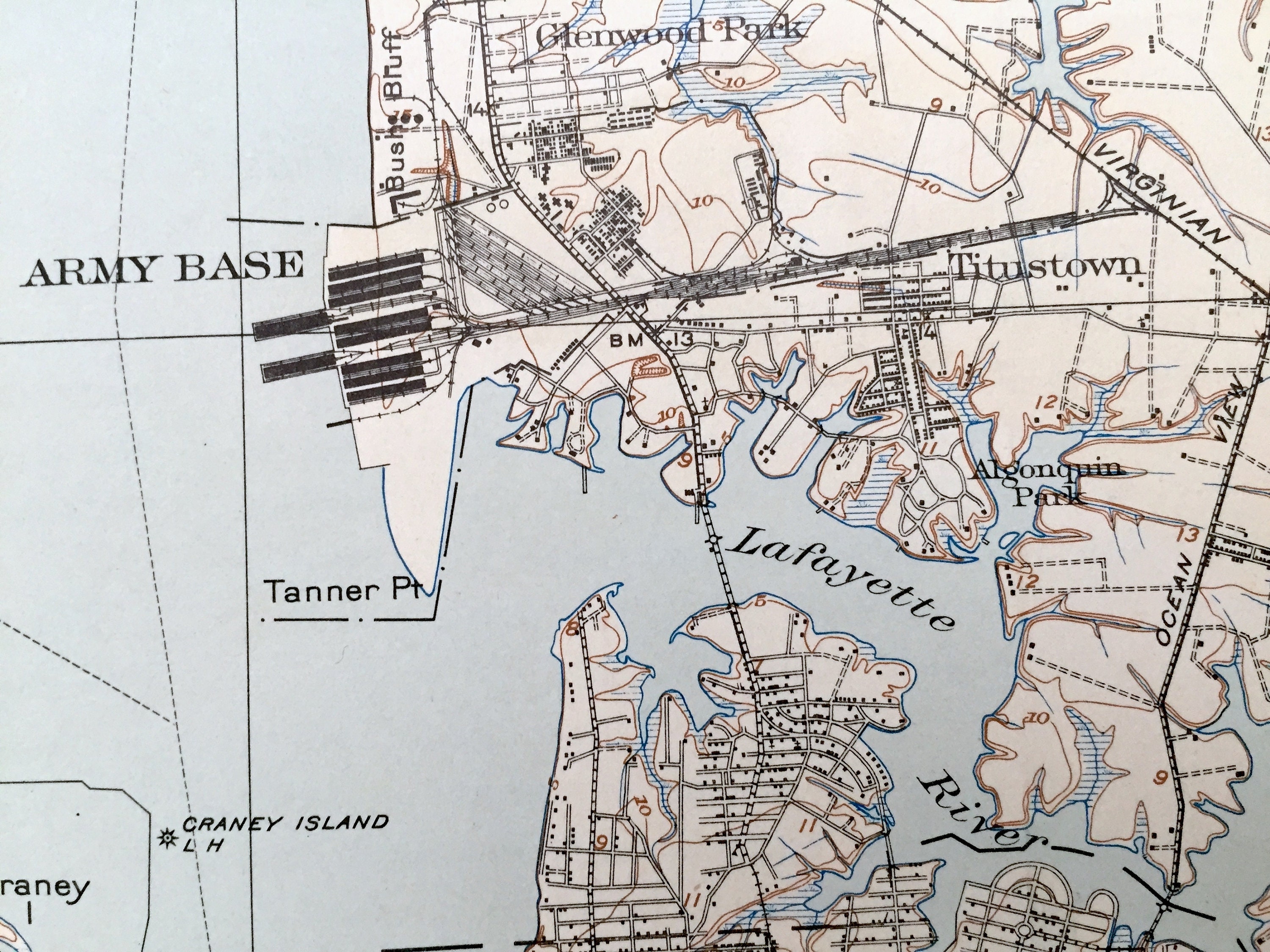 Antique Newport News, Virginia 1921 US Geological Survey Topographic ...