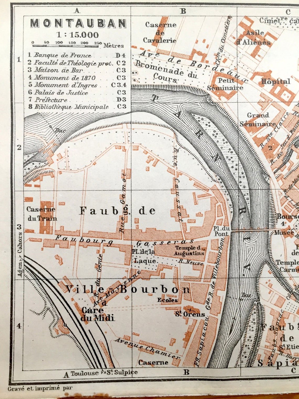 Antique 1914 Montauban France Map from Baedekers Guide Atlas | Etsy