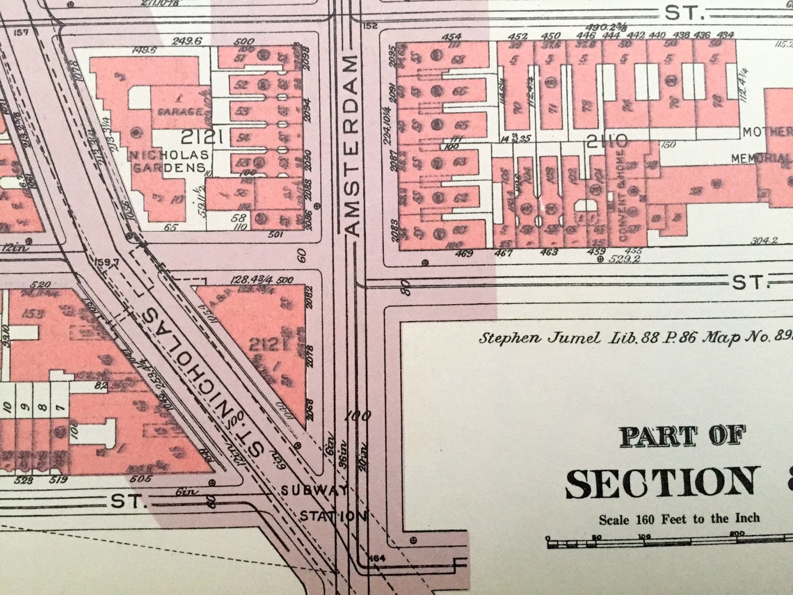 Antique Manhattan, New York City Map From Bromley's 1955 Manhattan Land ...