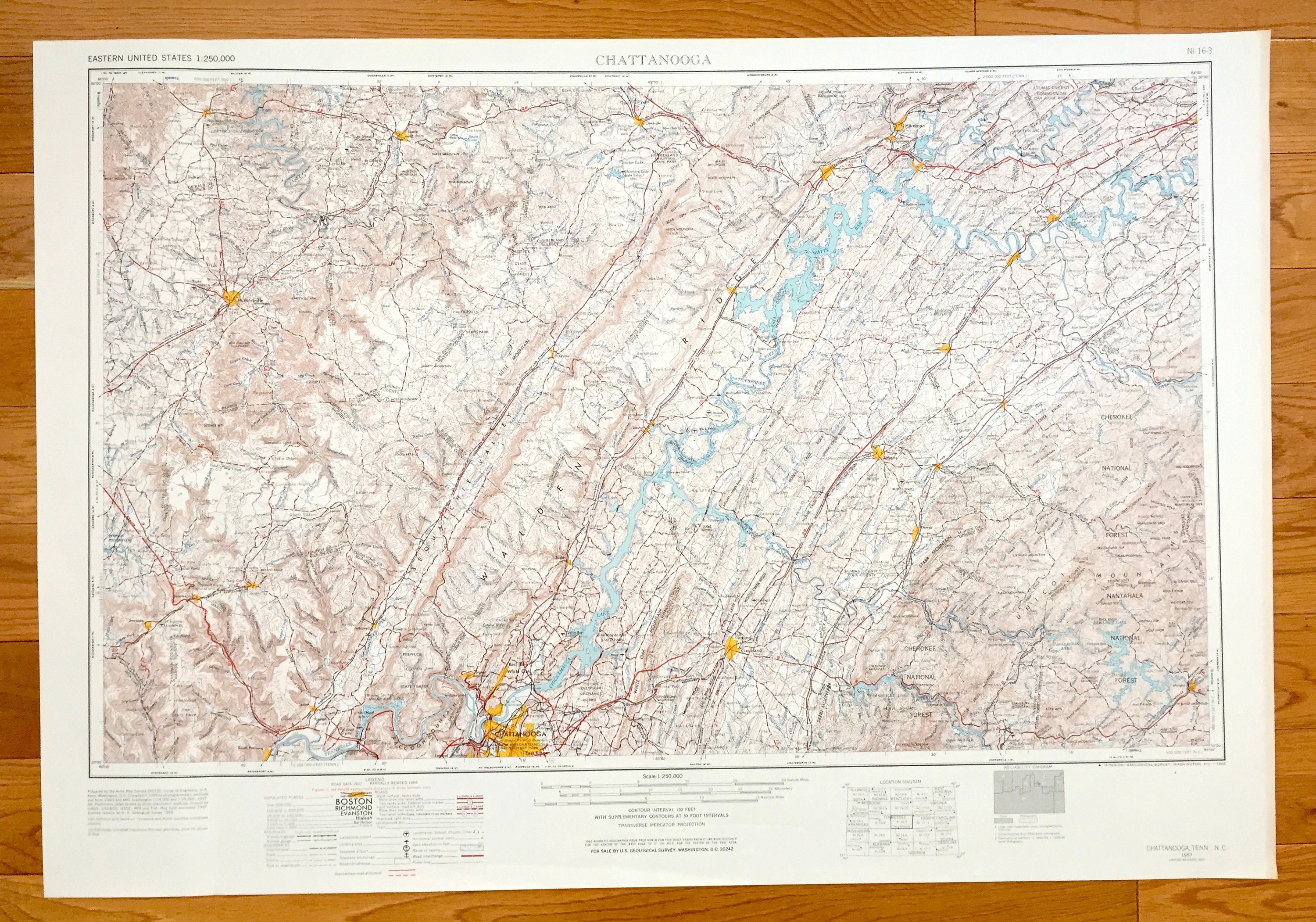 Antique Chattanooga, Tennessee 1957 US Geological Survey Topographic ...