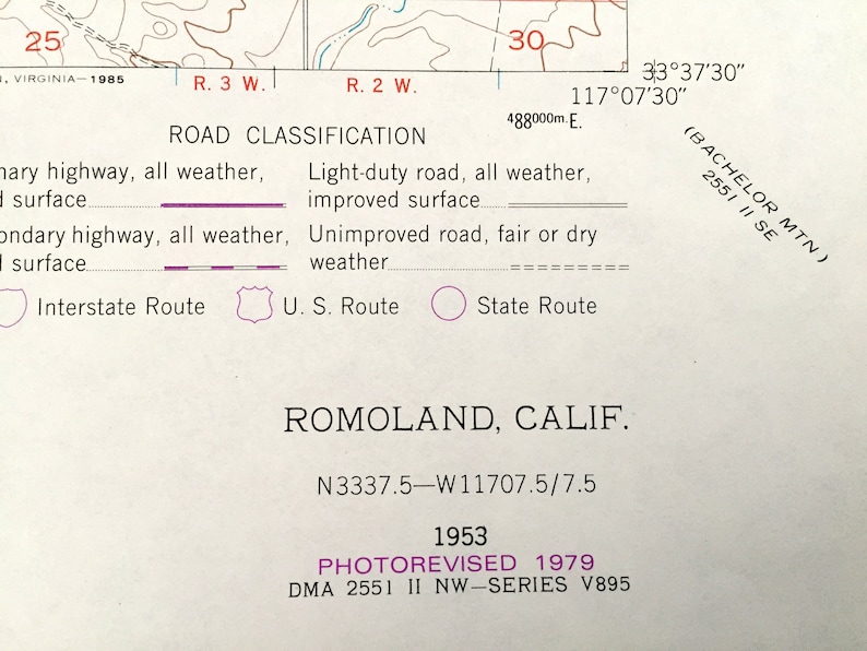Antique Romoland, California 1953 US Geological Survey Topographic Map ...