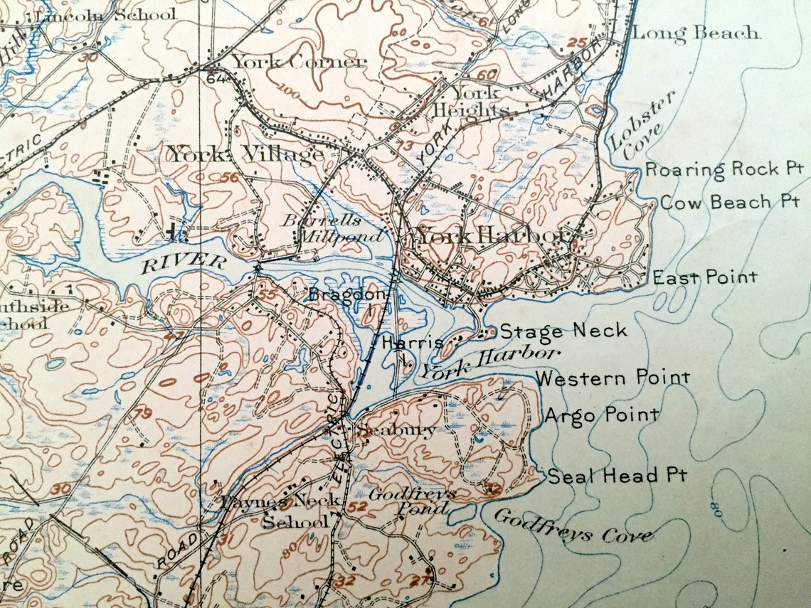 Antique York Maine 1920 US Geological Survey Topographic Map | Etsy