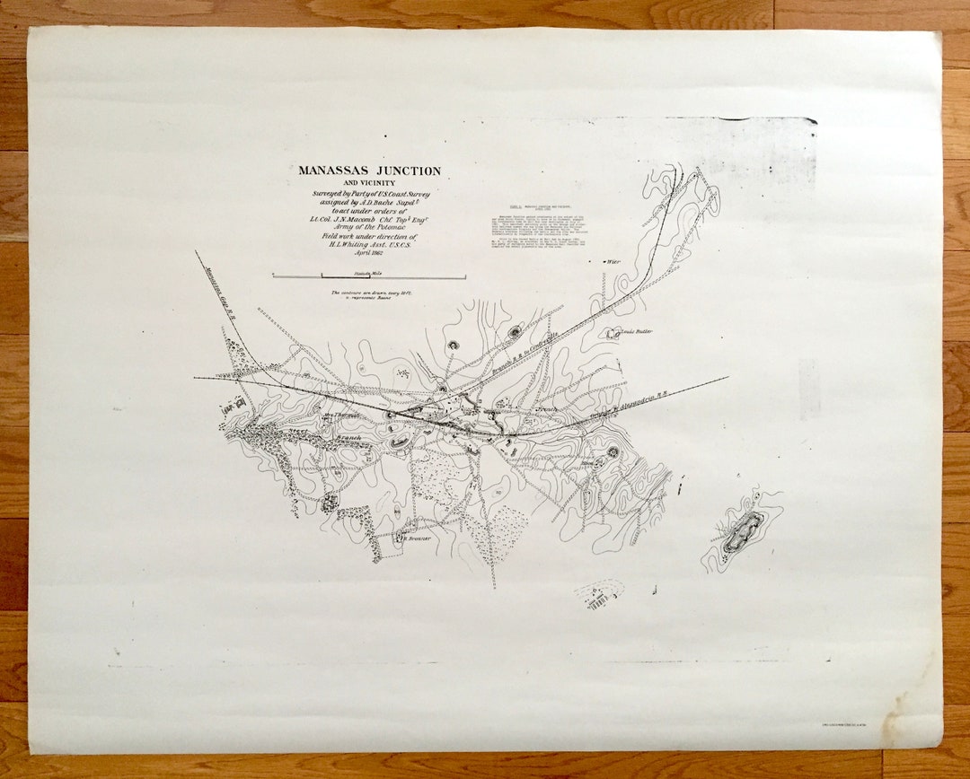 Antique 1862 Civil War Maps Manassas Junction and Vicinity, April 1862 ...