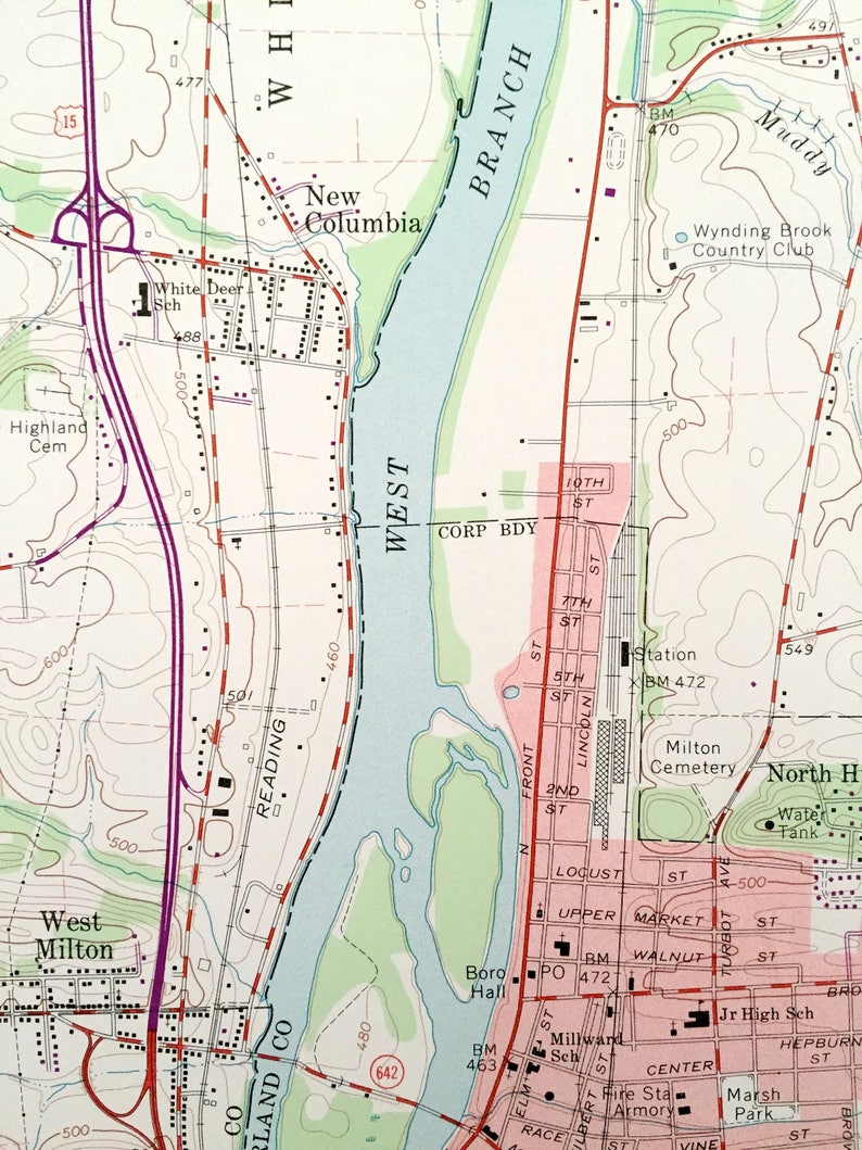 Antique Milton, Pennsylvania 1965 US Geological Survey Topographic Map ...