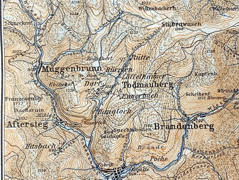 Antique 1911 Todtnau, Germany Map From Baedekers Guide Atlas – Baden ...