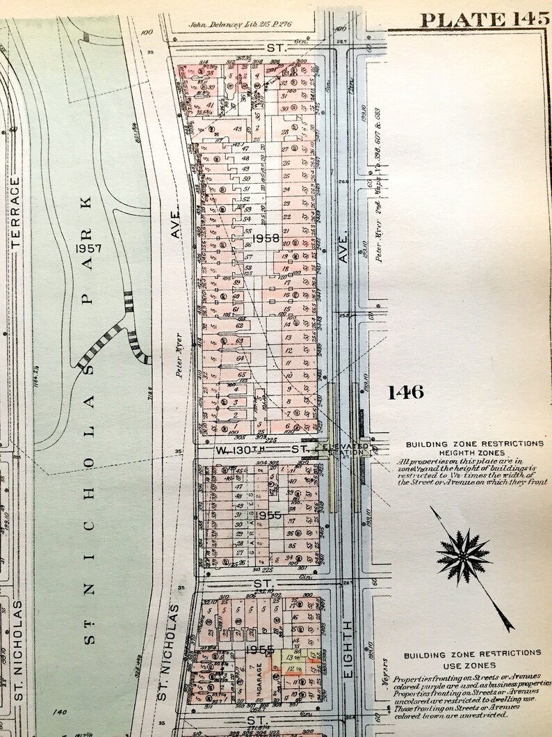 Antique Manhattan, New York City Map From Bromley's 1925 Manhattan Land ...