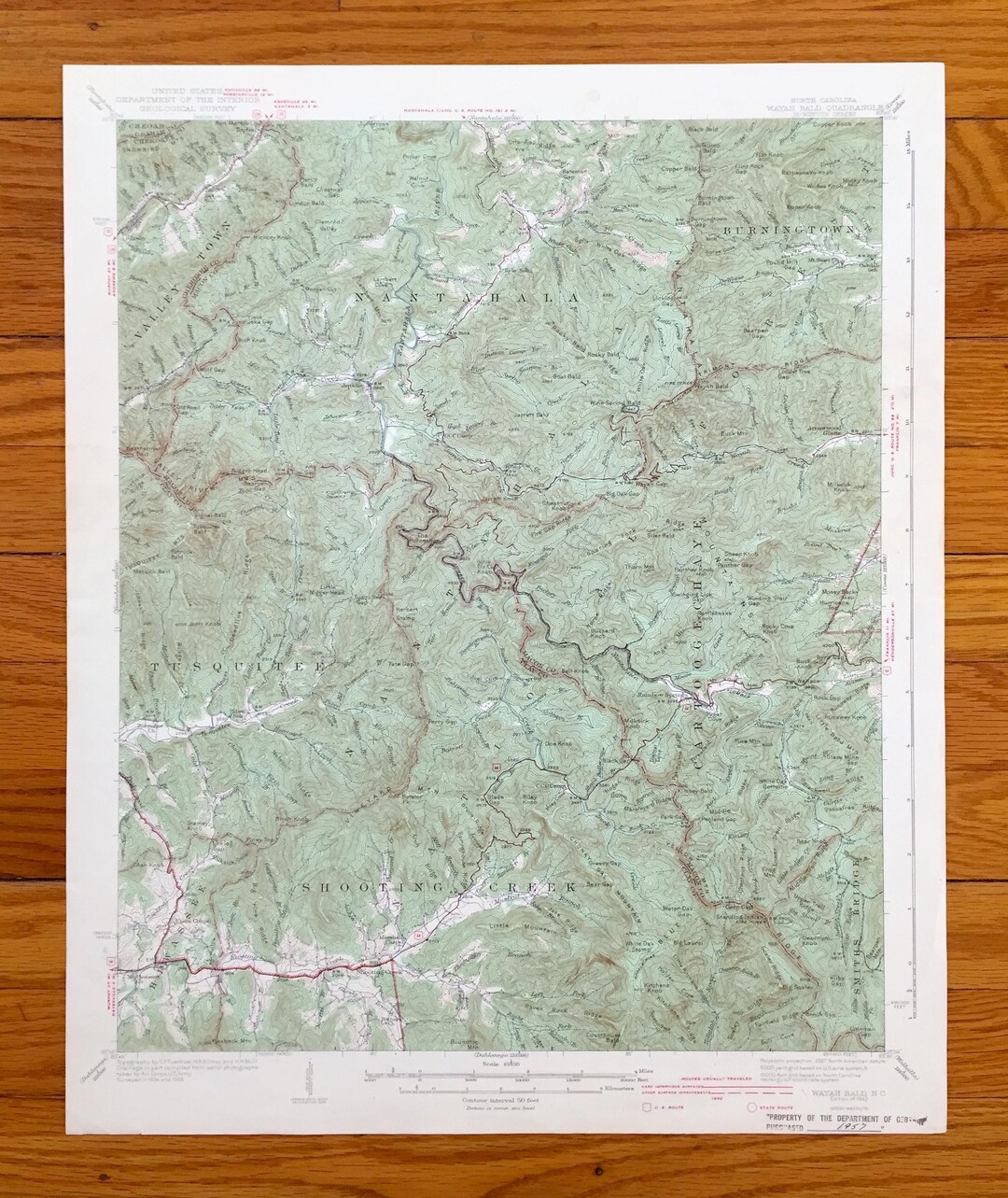 Antique Wayah Bald, North Carolina 1942 US Geological Survey ...