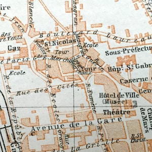 Antique 1909 Autun, France Map From Baedekers Guide Atlas – Saone-et ...