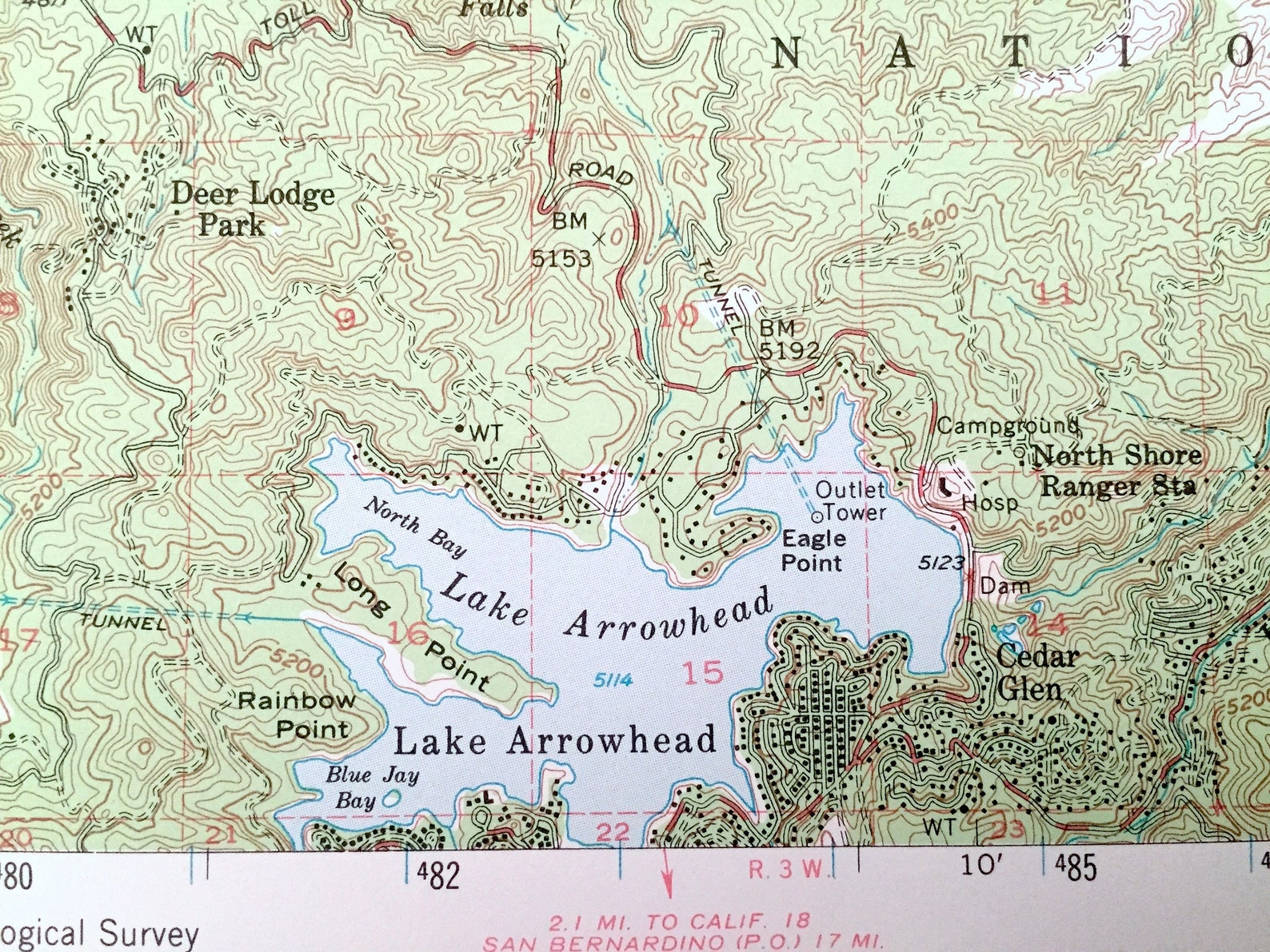 Antique Lake Arrowhead California 1956 US Geological Survey | Etsy